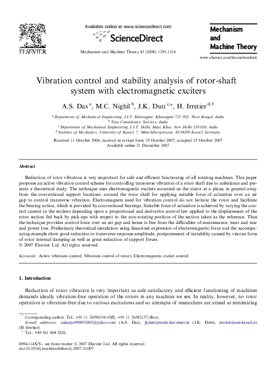 (PDF) Vibration control and stability analysis of rotor-shaft system with electromagnetic exciters