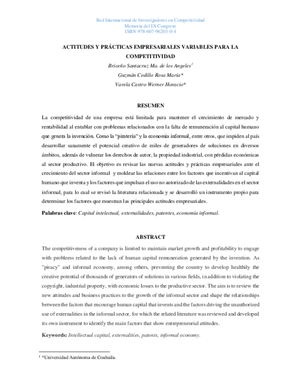 (PDF) Actitudes y Prácticas Empresariales Variables Para La Competitividad