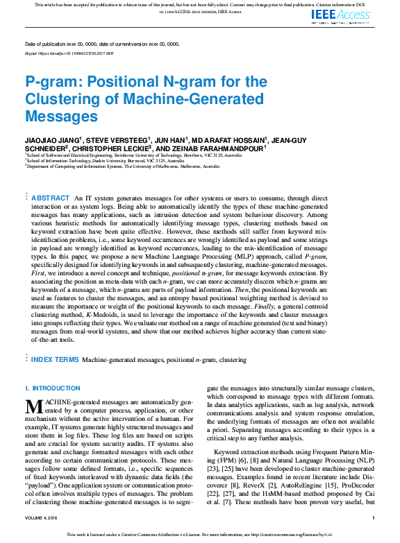 Pdf P Gram Positional N Gram For The Clustering Of Machine Generated