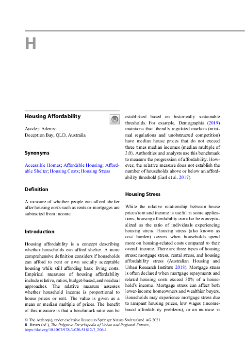 Pdf Housing Affordability
