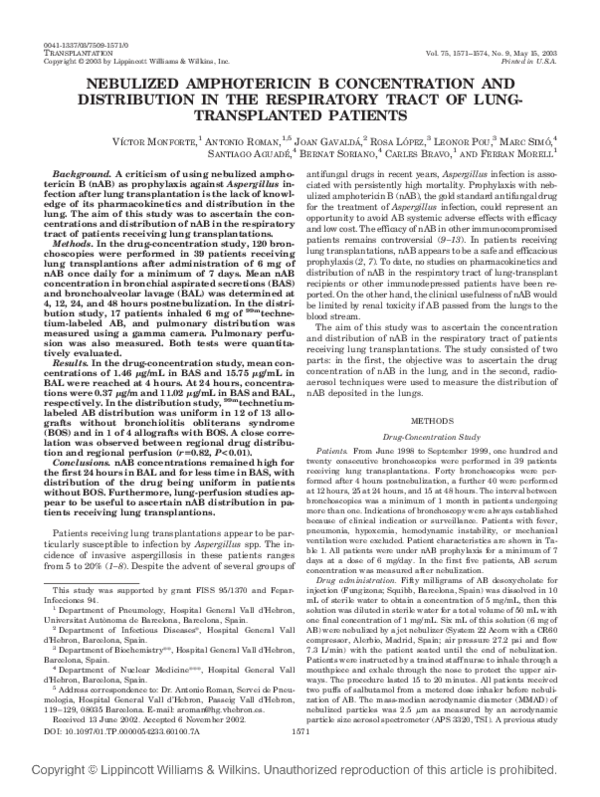 (PDF) Nebulized amphotericin B concentration and distribution in the ...