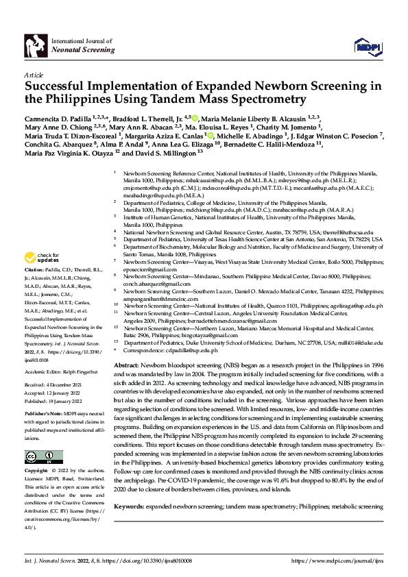 (PDF) Successful Implementation of Expanded Newborn Screening in the ...