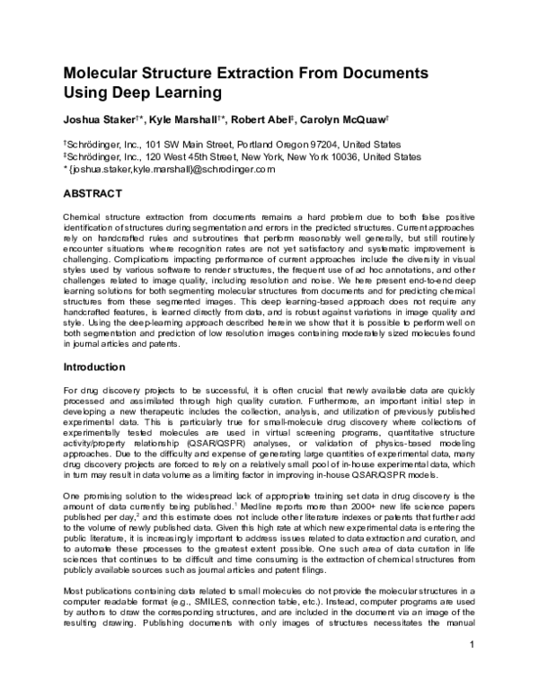 (PDF) Molecular Structure Extraction from Documents Using Deep Learning