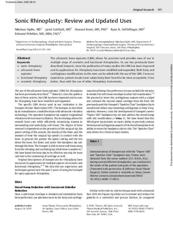 (PDF) Sonic Rhinoplasty: Review and Updated Uses | Ryan Heffelfinger ...