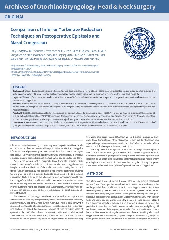 (PDF) Comparison of Inferior Turbinate Reduction Techniques on ...