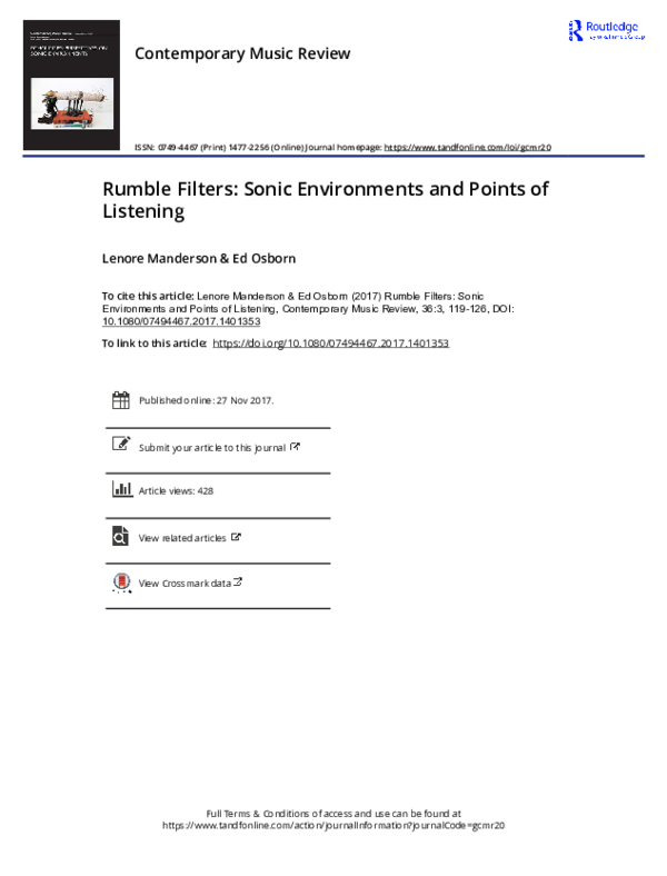 (PDF) Rumble Filters: Sonic Environments and Points of Listening