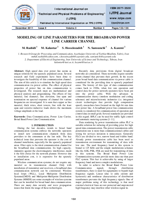 (PDF) Modeling of Line Parameters for the Broadband Power Line Carrier Channel | Shahram ...