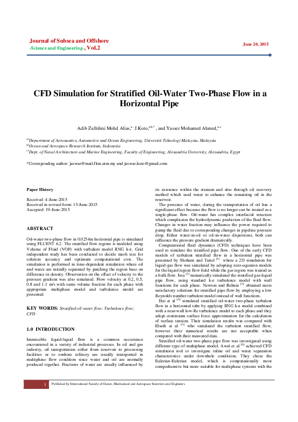 (PDF) CFD Simulation for Stratified Oil-Water Two-Phase Flow in a Horizontal Pipe