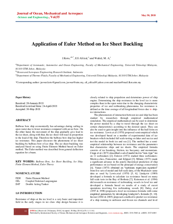 (PDF) Application of Euler Method on Ice Sheet Buckling