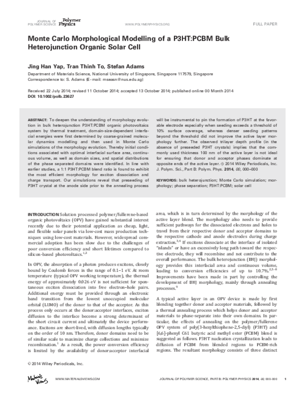 (PDF) Monte Carlo morphological modelling of a P3HT:PCBM bulk heterojunction organic solar cell