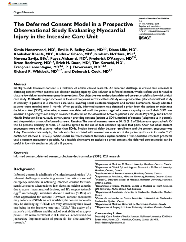 (PDF) The Deferred Consent Model in a Prospective Observational Study ...