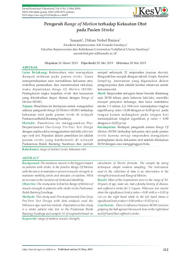 (PDF) Pengaruh Range of Motion (ROM) terhadap Kekuatan Otot pada Pasien Stroke