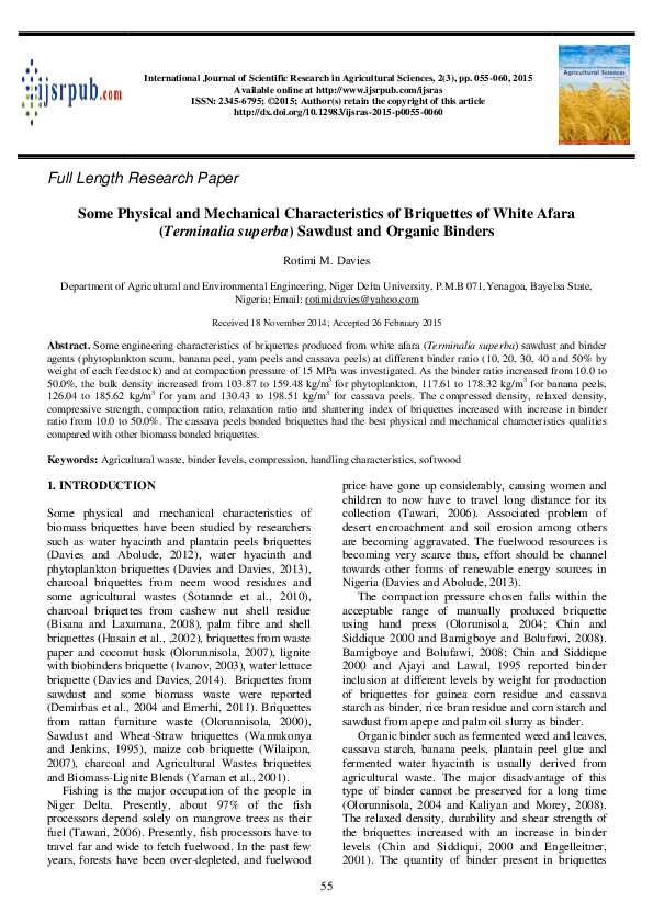 (PDF) Some Physical and Mechanical Characteristics of Briquettes of ...