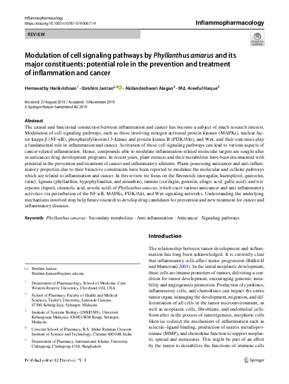 (PDF) Modulation of cell signaling pathways by Phyllanthus amarus and ...