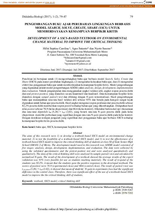 (PDF) Pengembangan Buku Ajar Perubahan Lingkungan Berbasis Model Search, Solve, Create, Share ...