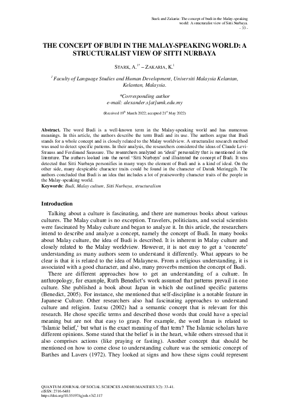 (PDF) The Concept of Budi in the Malay-Speaking World: A Structuralist ...