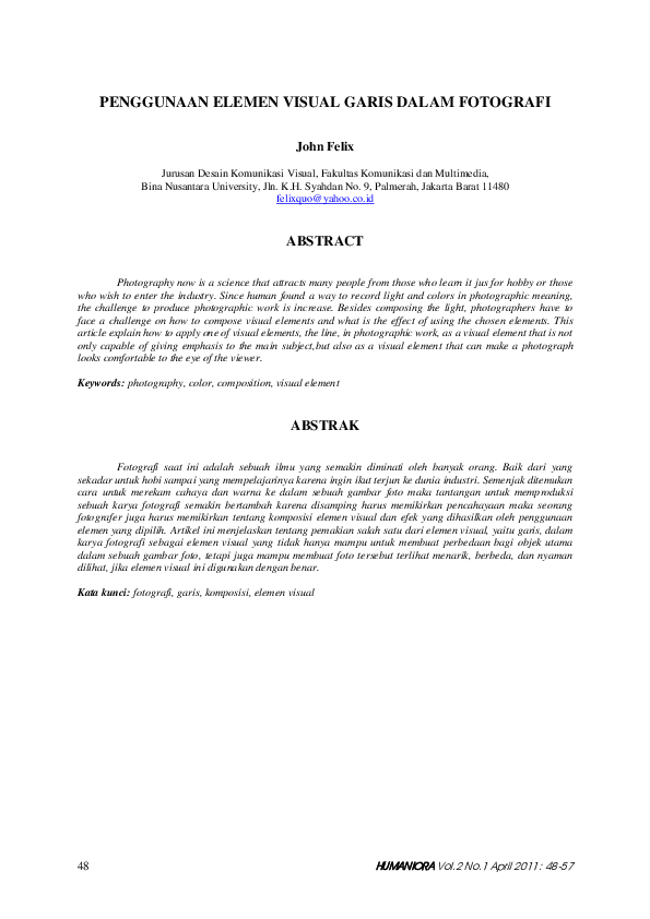 (PDF) Penggunaan Elemen Visual Garis dalam Fotografi