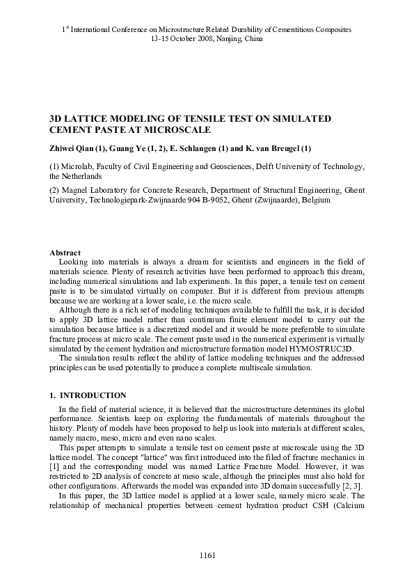 (PDF) 3D lattice modeling of tensile test on simulated cement paste at ...