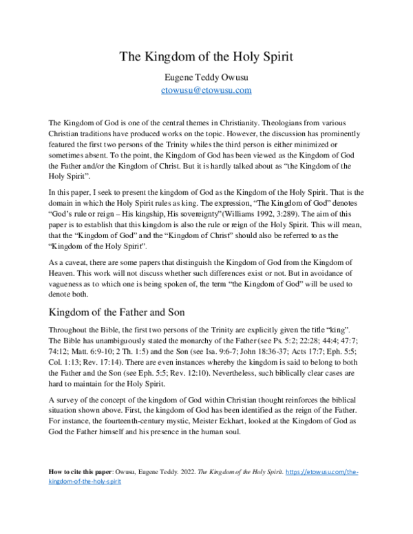 (PDF) The Kingdom of the Holy Spirit