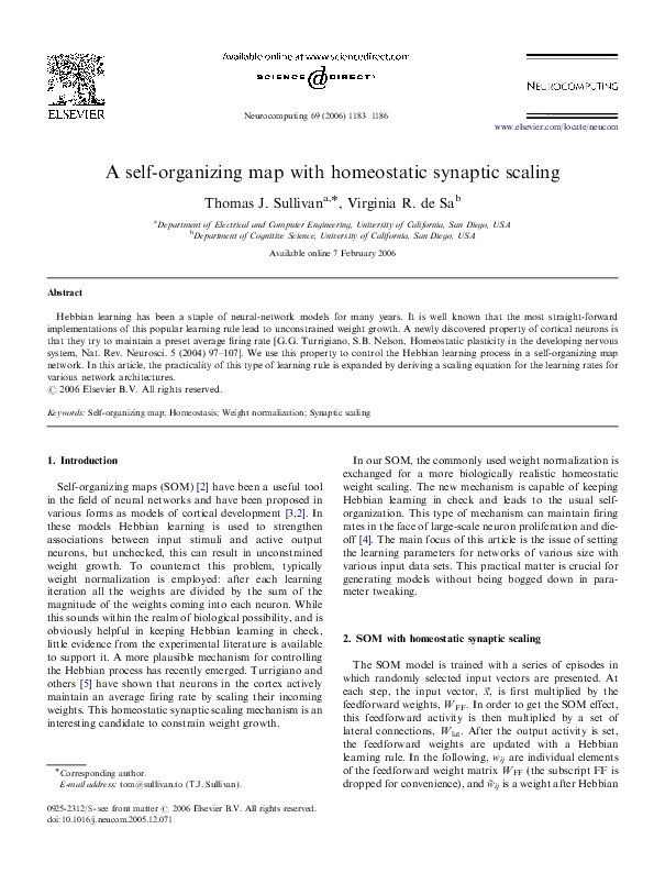 (PDF) A self-organizing map with homeostatic synaptic scaling