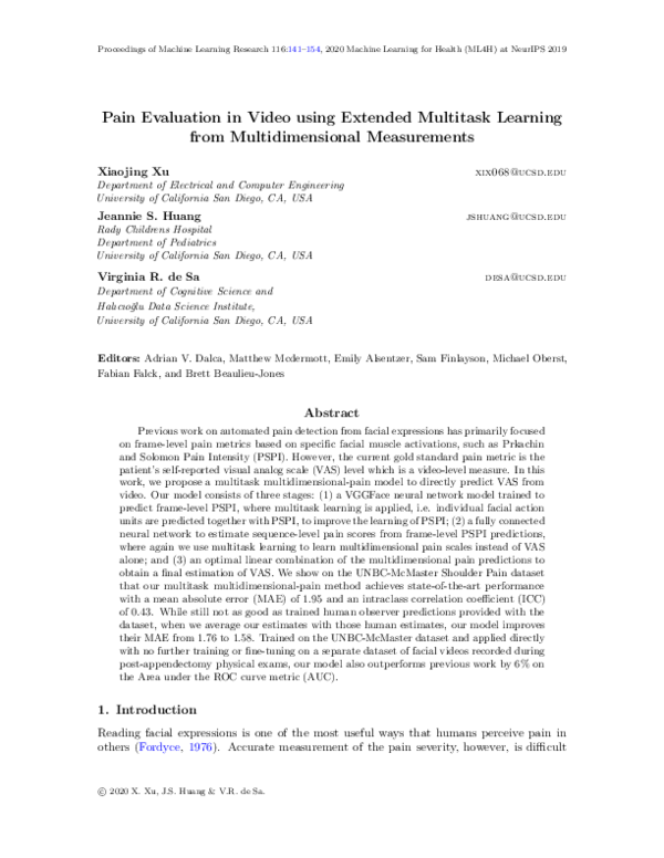 (PDF) Pain Evaluation in Video using Extended Multitask Learning from ...