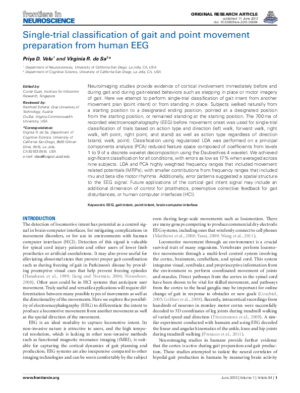(PDF) Single-trial classification of gait and point movement preparation from human EEG