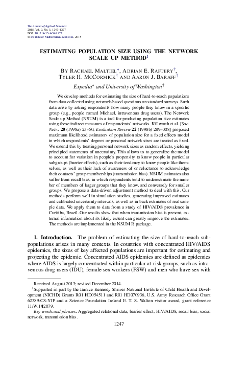(PDF) Estimating population size using the network scale up method