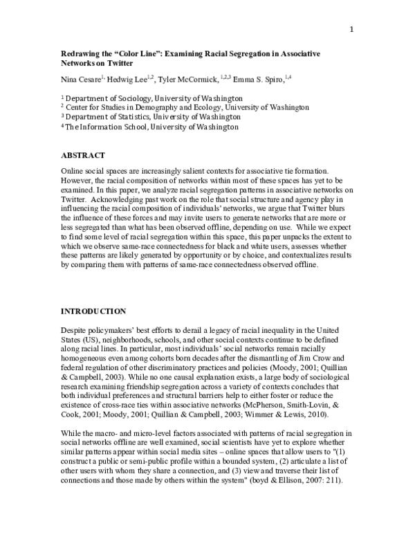 (PDF) Redrawing the 'Color Line': Examining Racial Segregation in ...