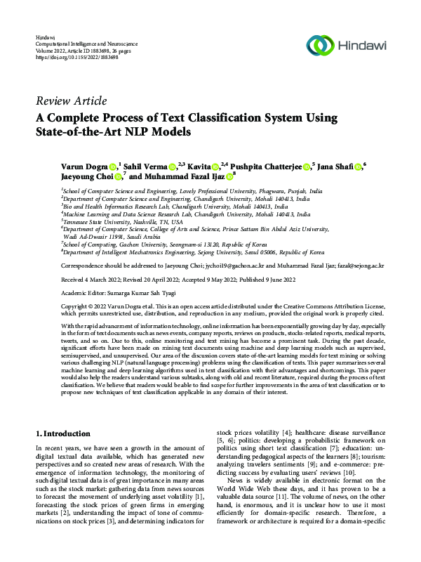 Pdf A Complete Process Of Text Classification System Using State Of The Art Nlp Models