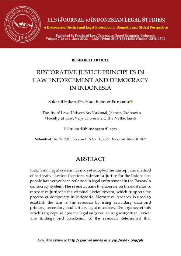 (PDF) Restorative Justice Principles in Law Enforcement and Democracy in Indonesia