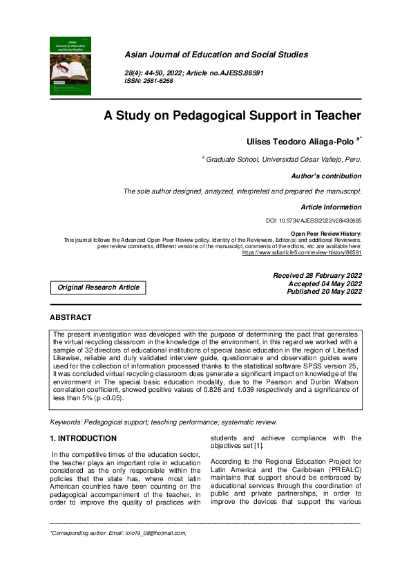 (PDF) A Study on Pedagogical Support in Teacher