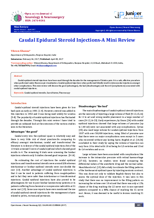 (PDF) Caudal Epidural Steroid Injections-A Mini Review