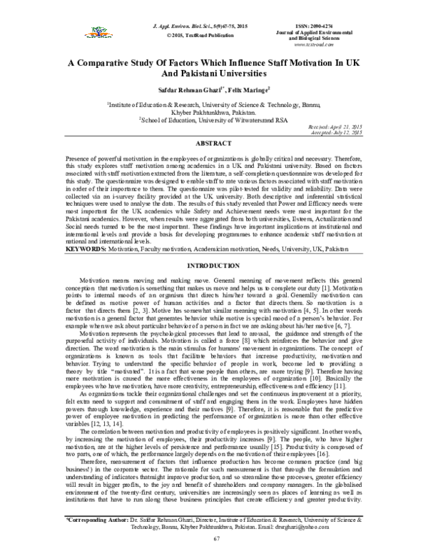 (PDF) A Comparative Study Of Factors Which Influence Staff Motivation ...