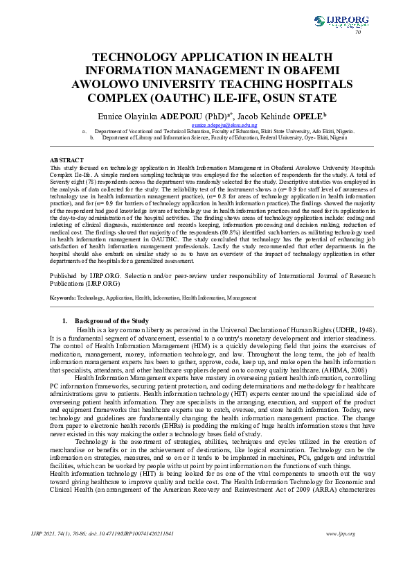 (PDF) Technology Application in Health Information Management in ...