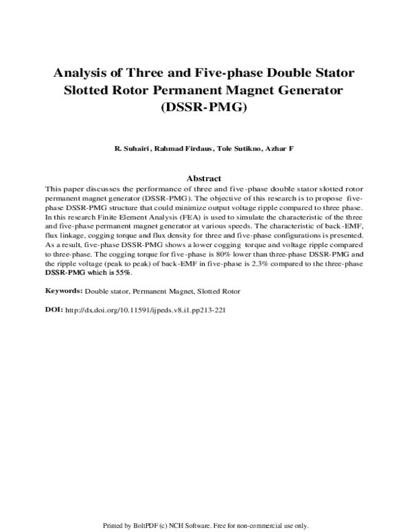 (PDF) Analysis of Three and Five-phase Double Stator Slotted Rotor ...