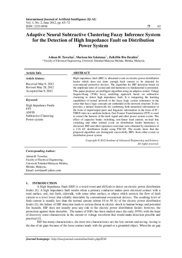 Pdf Adaptive Neural Subtractive Clustering Fuzzy Inference System For The Detection Of High