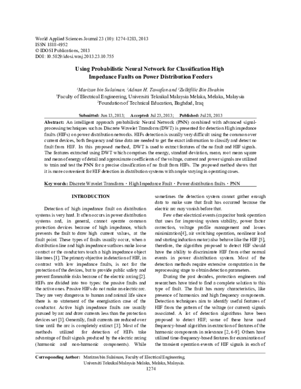 (PDF) Using Probabilistic Neural Network for Classification High Impedance Faults on Power ...