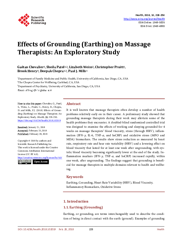 (PDF) Effects of Grounding (Earthing) on Massage Therapists: An ...