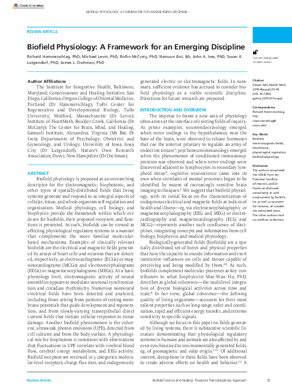 (PDF) Biofield Science and Healing: Toward a Transdisciplinary Approach