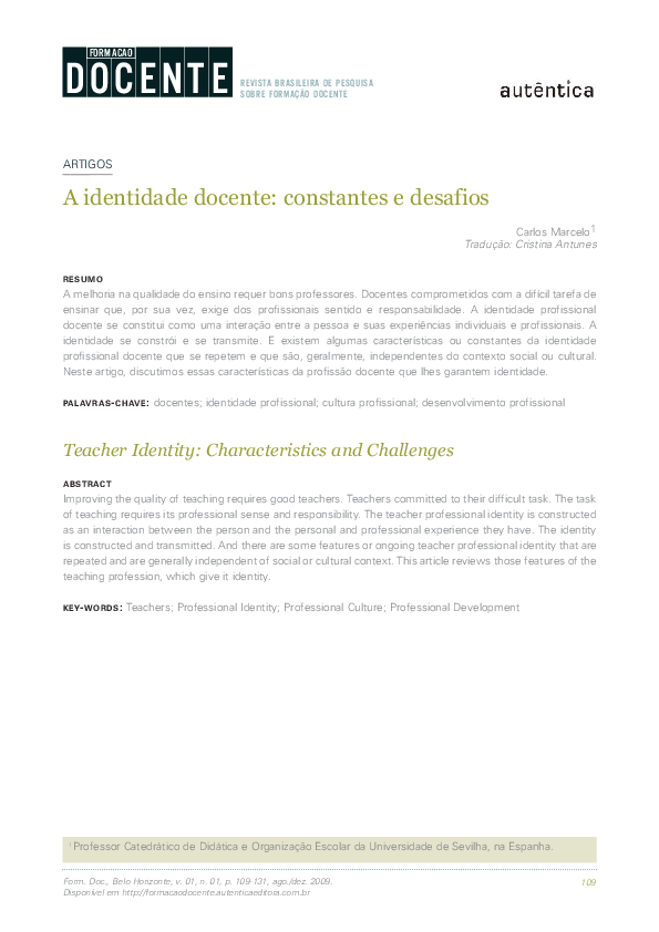 Pdf A Identidade Docente Constantes E Desafios