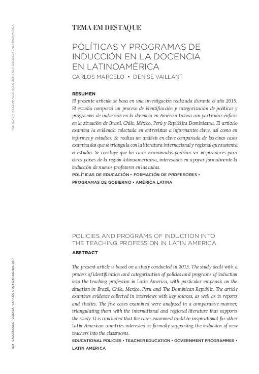 (PDF) Políticas y programas de inducción en la docencia en Latinoamérica