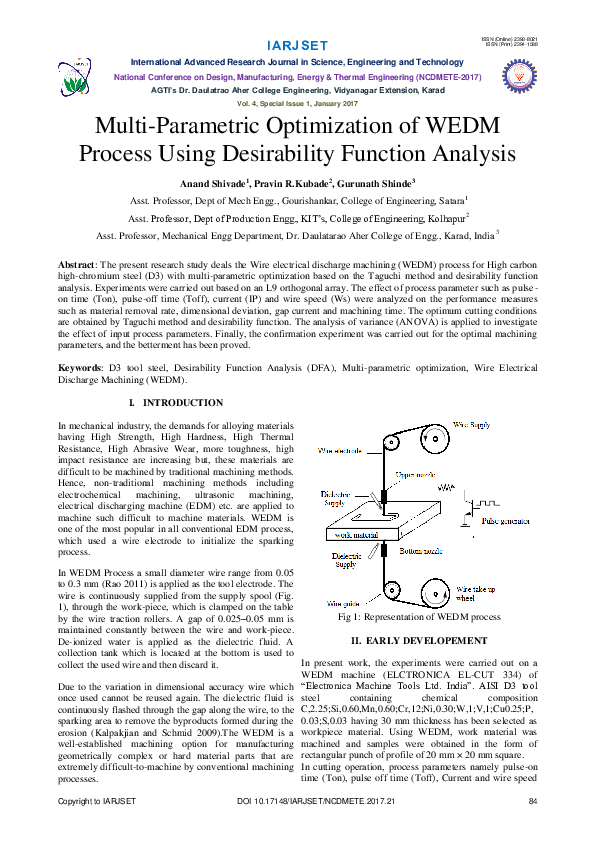 Pdf Multi Parametric Optimization Of Wedm Process Using Desirability