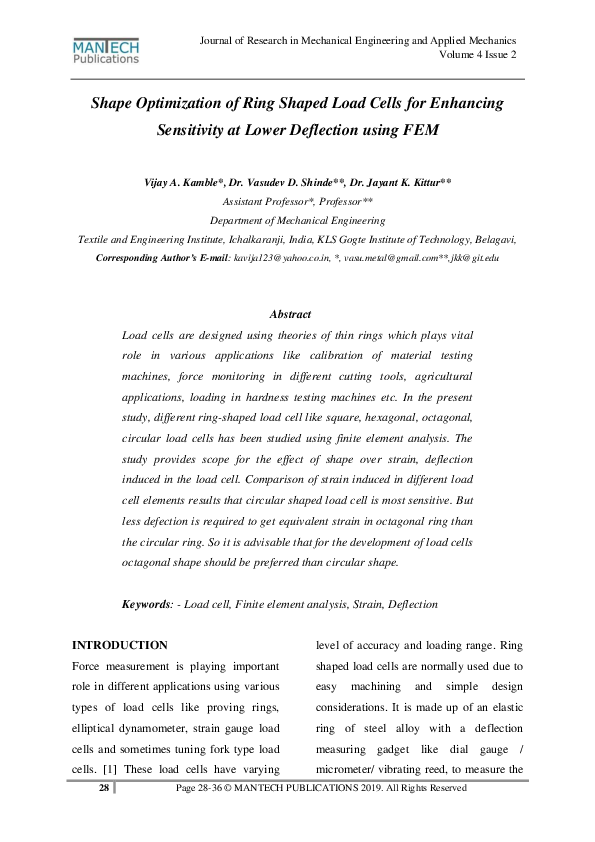 (PDF) Shape Optimization of Ring Shaped Load Cells for Enhancing ...
