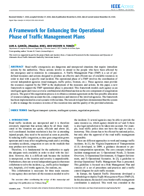 (PDF) A Framework for Enhancing the Operational Phase of Traffic ...