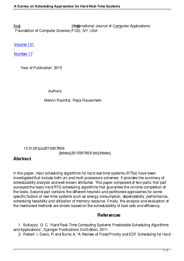 (PDF) A Survey on Scheduling Approaches for Hard Real-Time Systems