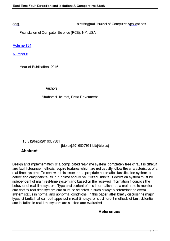 (PDF) Real Time Fault Detection and Isolation: A Comparative Study