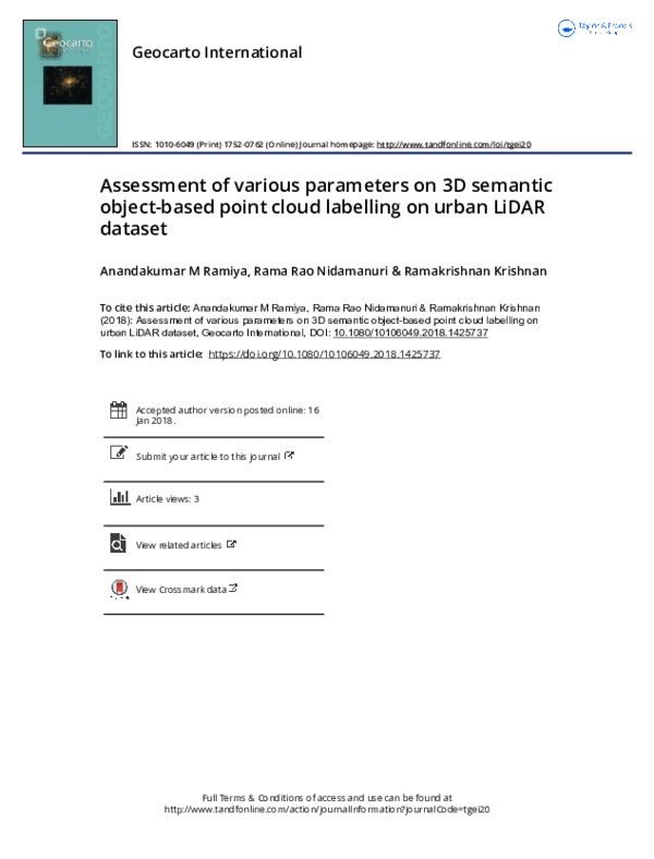Pdf Assessment Of Various Parameters On 3d Semantic Object Based Point Cloud Labelling On