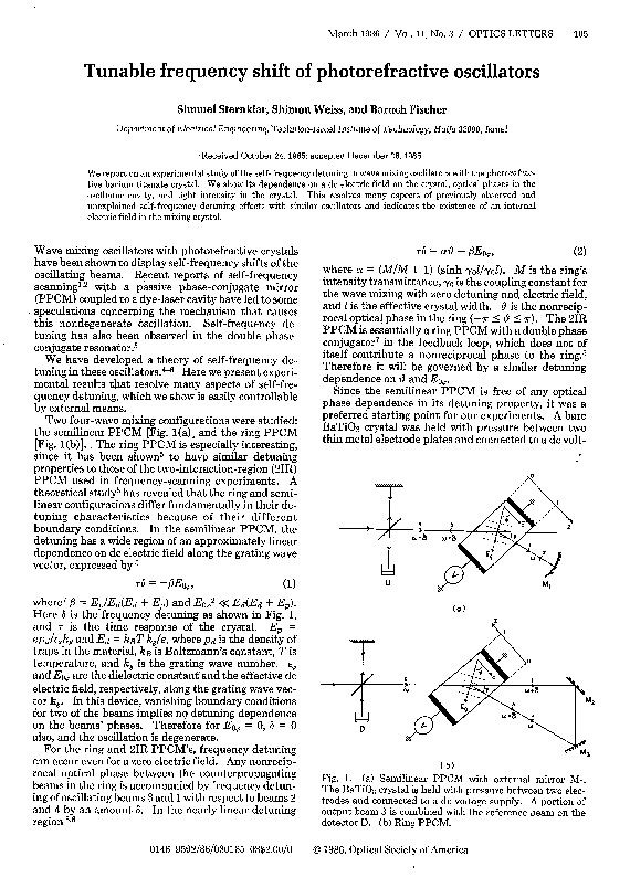 (PDF) Tunable frequency shift of photorefractive oscillators