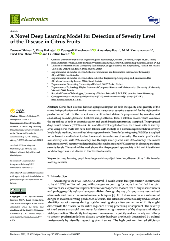(PDF) A Novel Deep Learning Model for Detection of Severity Level of the Disease in Citrus Fruits