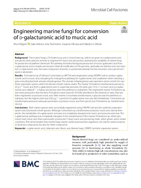 (PDF) Engineering marine fungi for conversion of d-galacturonic acid to ...